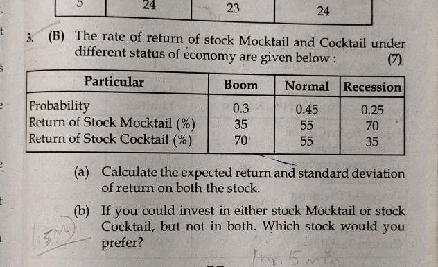 3 (B) The rate of return of stock Mocktail | StudyX