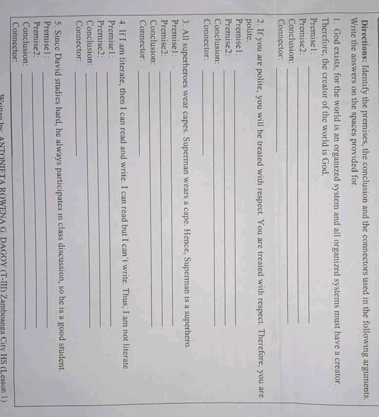 Directions Identify the premises the | StudyX