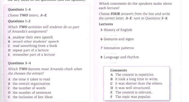 Questions 1-4 Choose TWO letters A-E