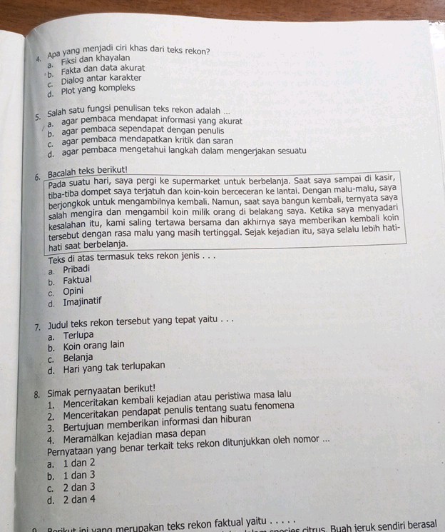 4 Apa yang menjadi ciri khas dari teks rekon | StudyX