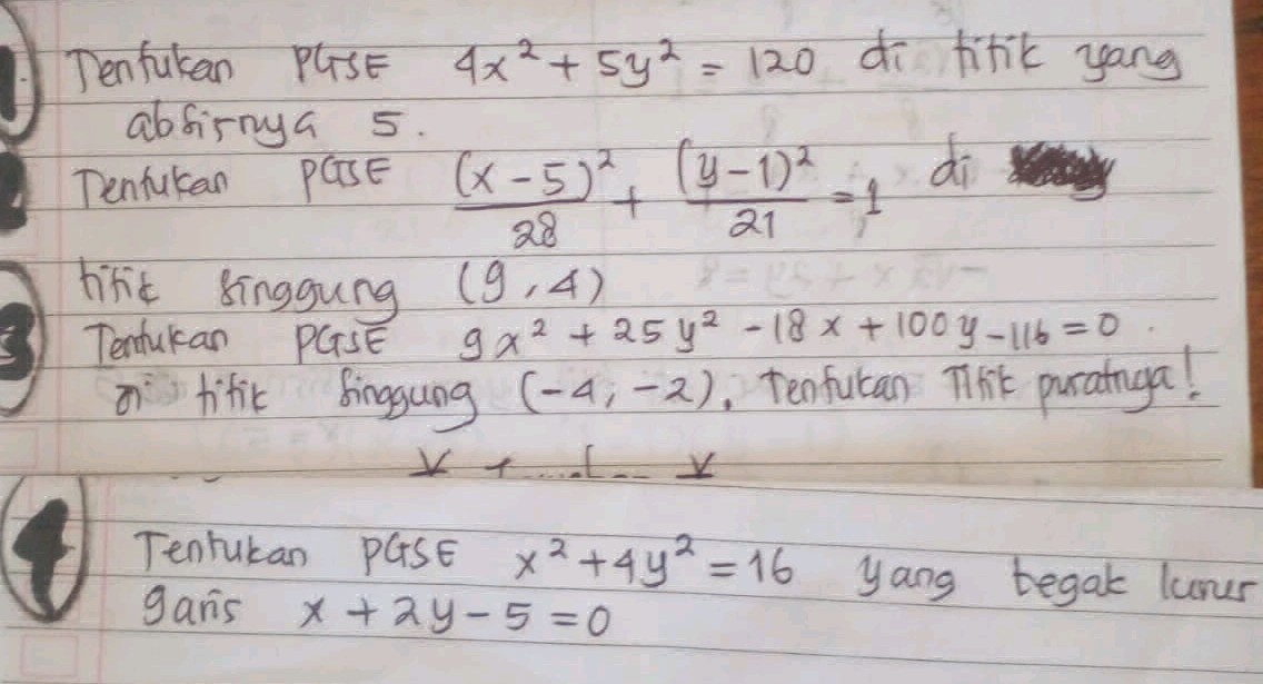 Tenfukan PGise 4 x2+5 y2=120 di titik yang