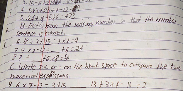 4 5 3+20 4-12 5 24+18-5 6=473 B Determine