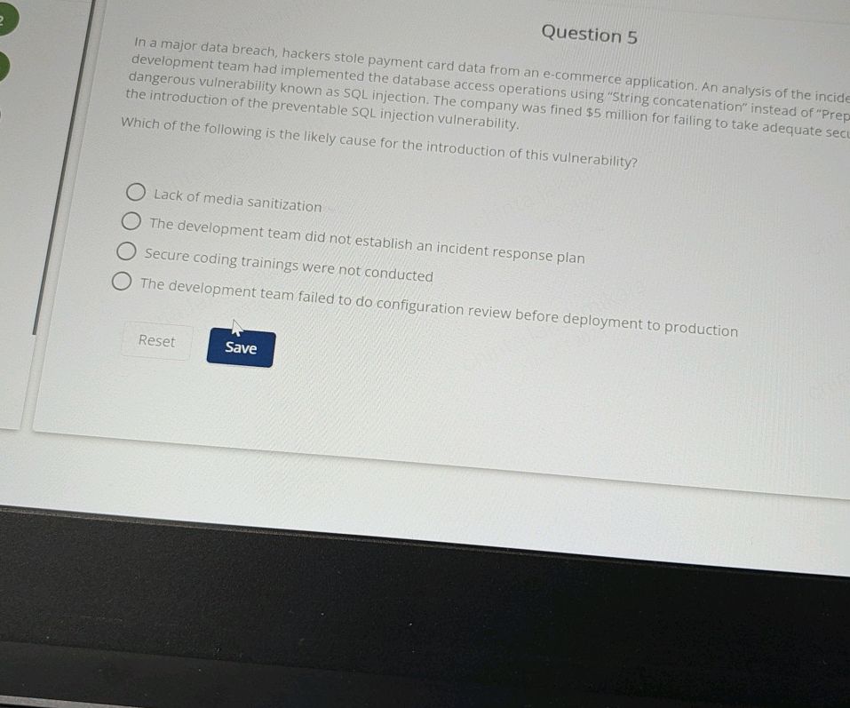 Question 5 development team had implemented | StudyX