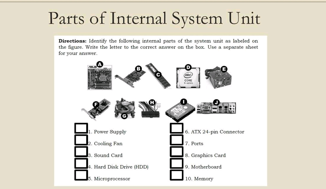 Parts of Internal System Unit Directions | StudyX