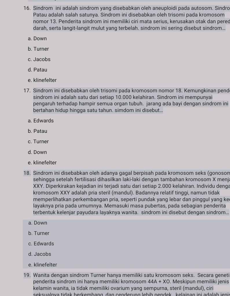 16 Sindrom ini adalah sindrom yang | StudyX