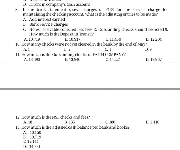 D Errors in companys Cash account 8 If the | StudyX