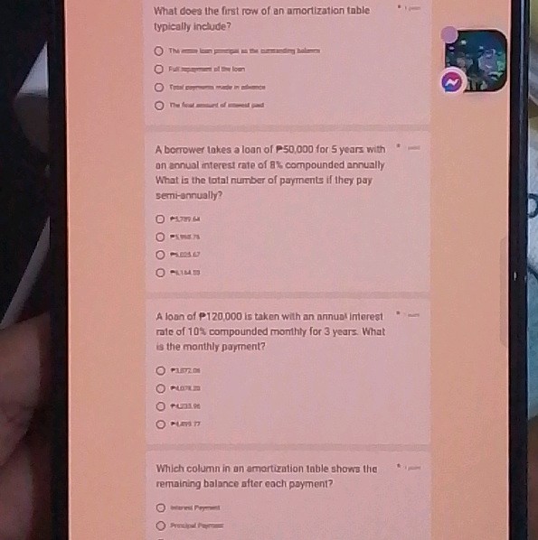 What does the first row of an amortization | StudyX