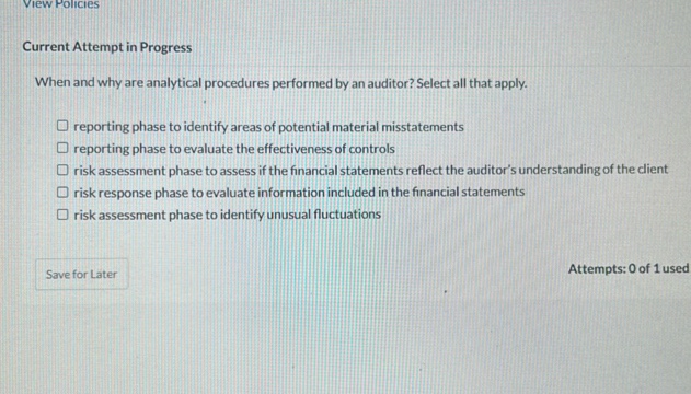 View Policies Current Attempt in Progress | StudyX
