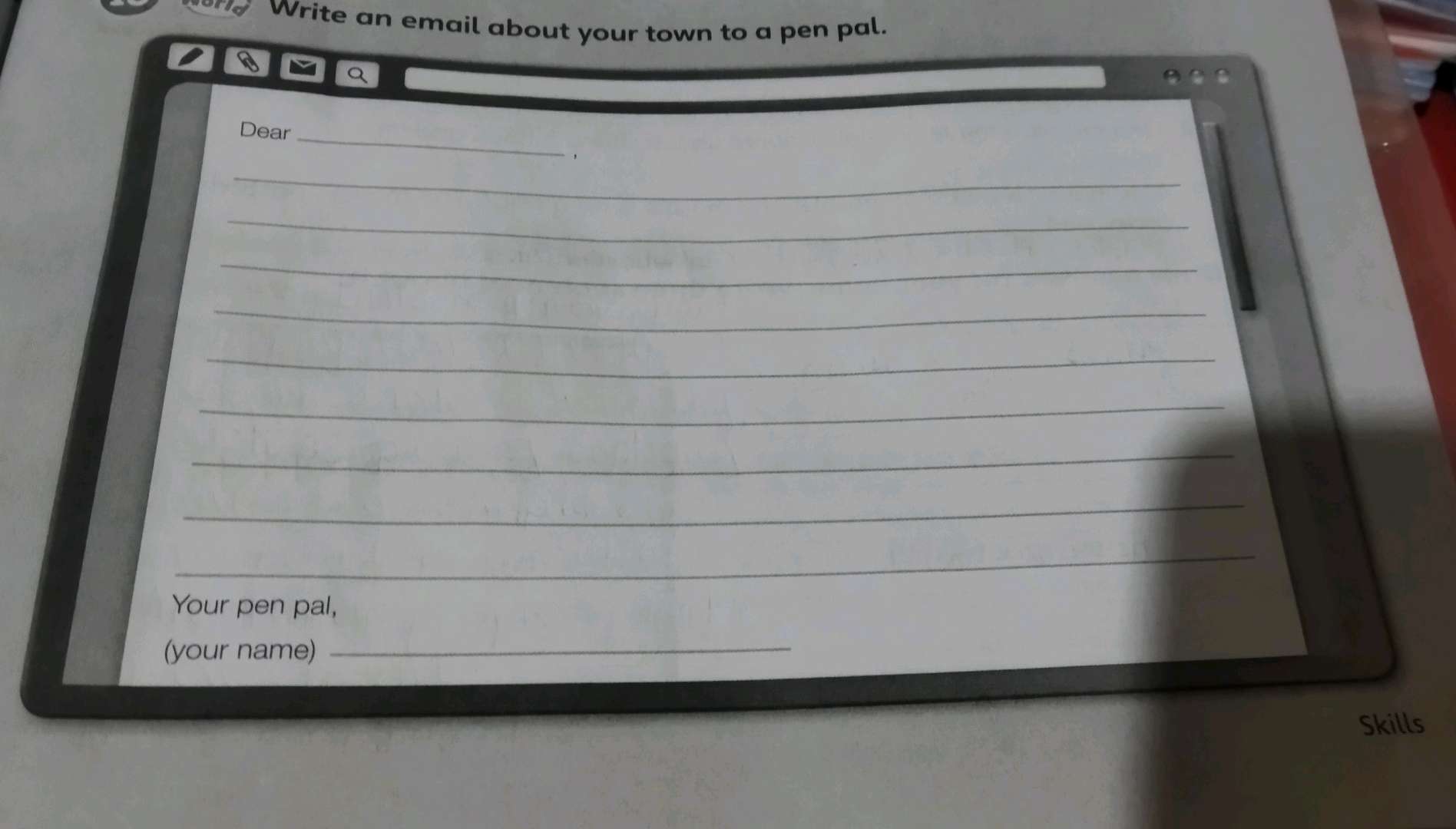 Write an email about your town to a pen pal | StudyX