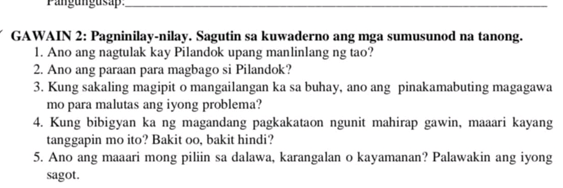 GAWAIN 2 Pagninilay-nilay Sagutin sa | StudyX