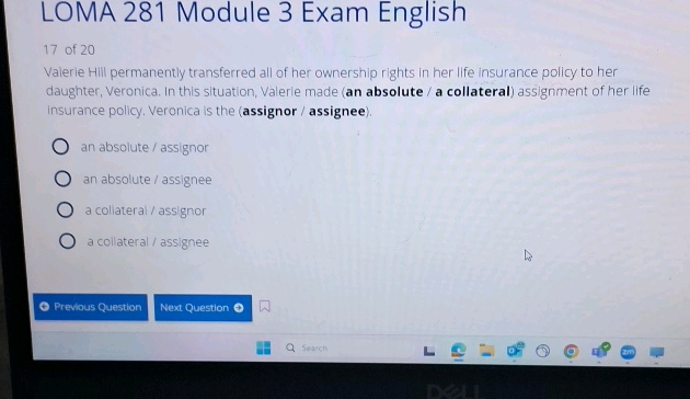 LOMA 281 Module 3 Exam English 17 of 20 | StudyX