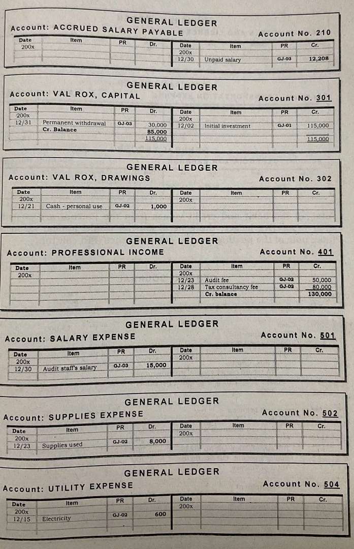 GENERAL LEDGER Account VAL ROX CAPITAL | StudyX
