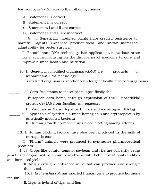 For numbers 9-15 refer to the following | StudyX