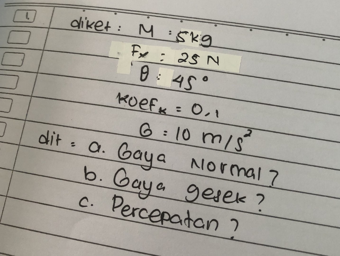 D aligned diket M 5 kg Fx =25 N =45 koef =01