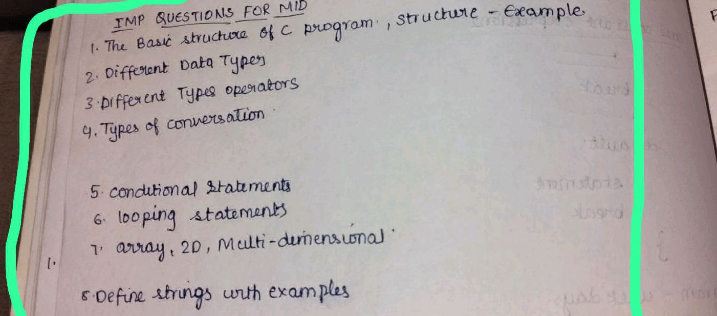 IMP QUESTIONS FOR MID 1 The Basic structure | StudyX