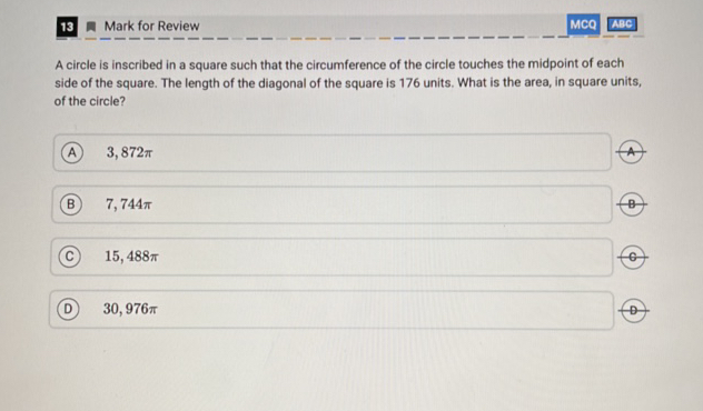 13 Mark for Review MCQ ABC A circle is | StudyX