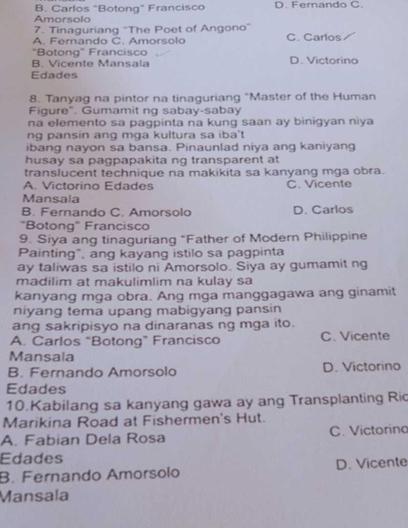 B Carlos Botong Francisco D Fernando C | StudyX