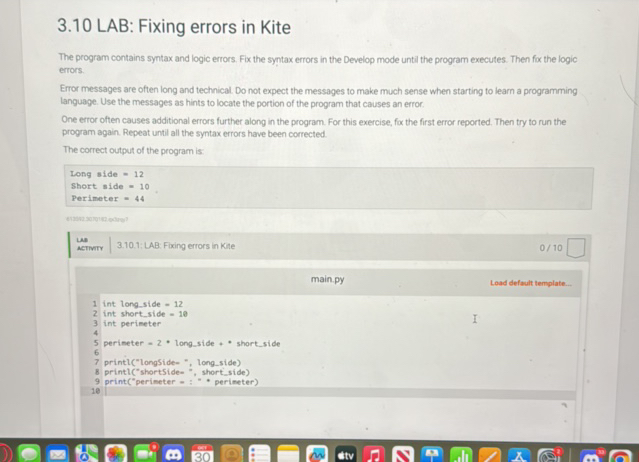310 LAB Fixing errors in Kite The program | StudyX