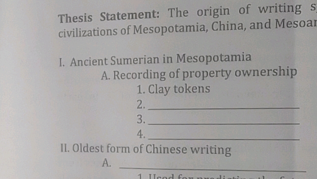 Thesis Statement The origin of writing s | StudyX