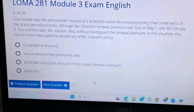 LOMA 281 Module 3 Exam English 4 of 20 Lisa