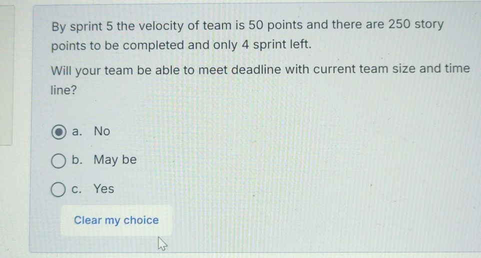 By sprint 5 the velocity of team is 50 | StudyX