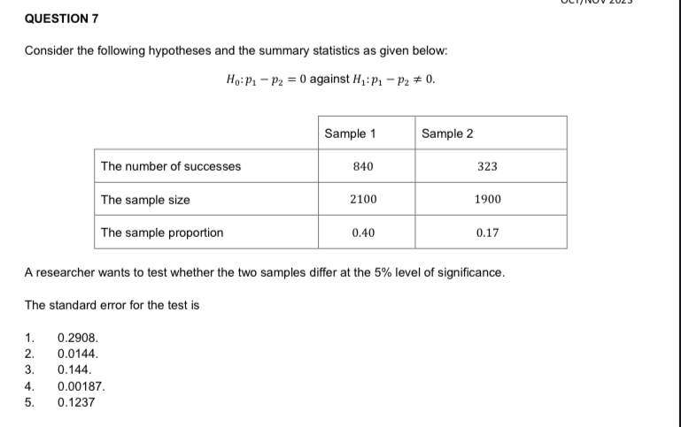 QUESTION 7 Consider the following hypotheses | StudyX