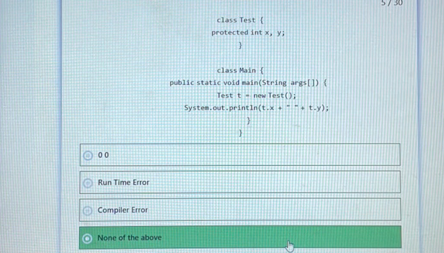 l class Test protected int x y class Main