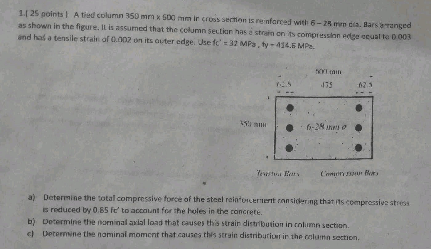 1 ( 25 points ) A tied column 350 mm 600 mm | StudyX