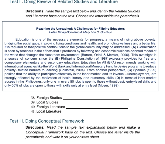 Test II Doing Review of Related Studies and | StudyX