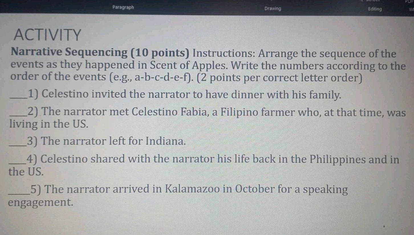 Paragraph Drawing ACTIVITY Narrative | StudyX