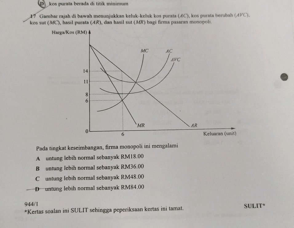 (D) kos purata berada di titik minimum If | StudyX
