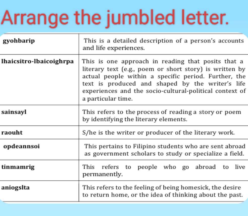 Arrange the jumbled letter gyohbarip This is | StudyX