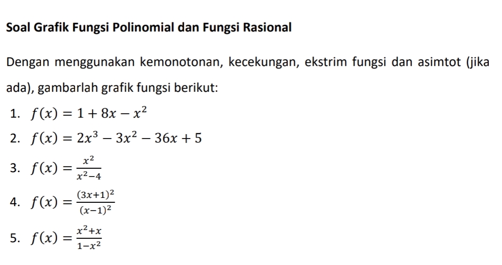 Soal Grafik Fungsi Polinomial dan Fungsi