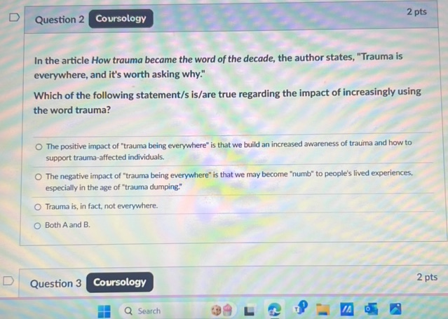 Question 2 Coursology 2 pts In the article | StudyX