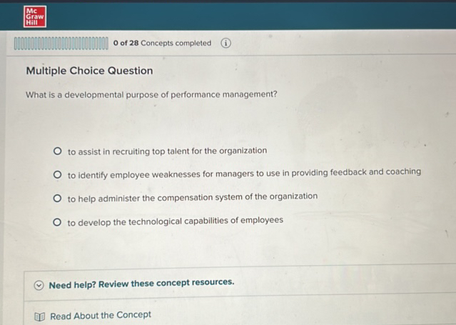 Mc Graw Hill 0 of 28 Concepts completed | StudyX