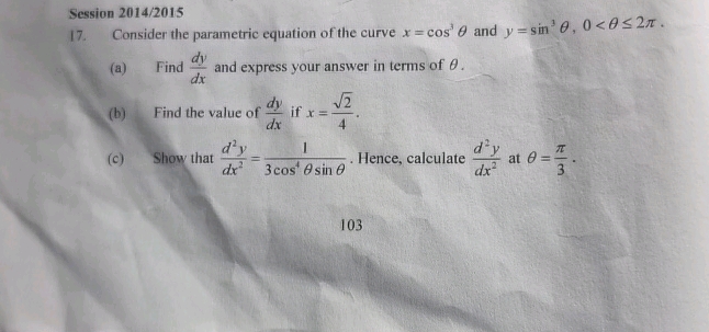 Session 2014/2015 17 Consider the parametric | StudyX