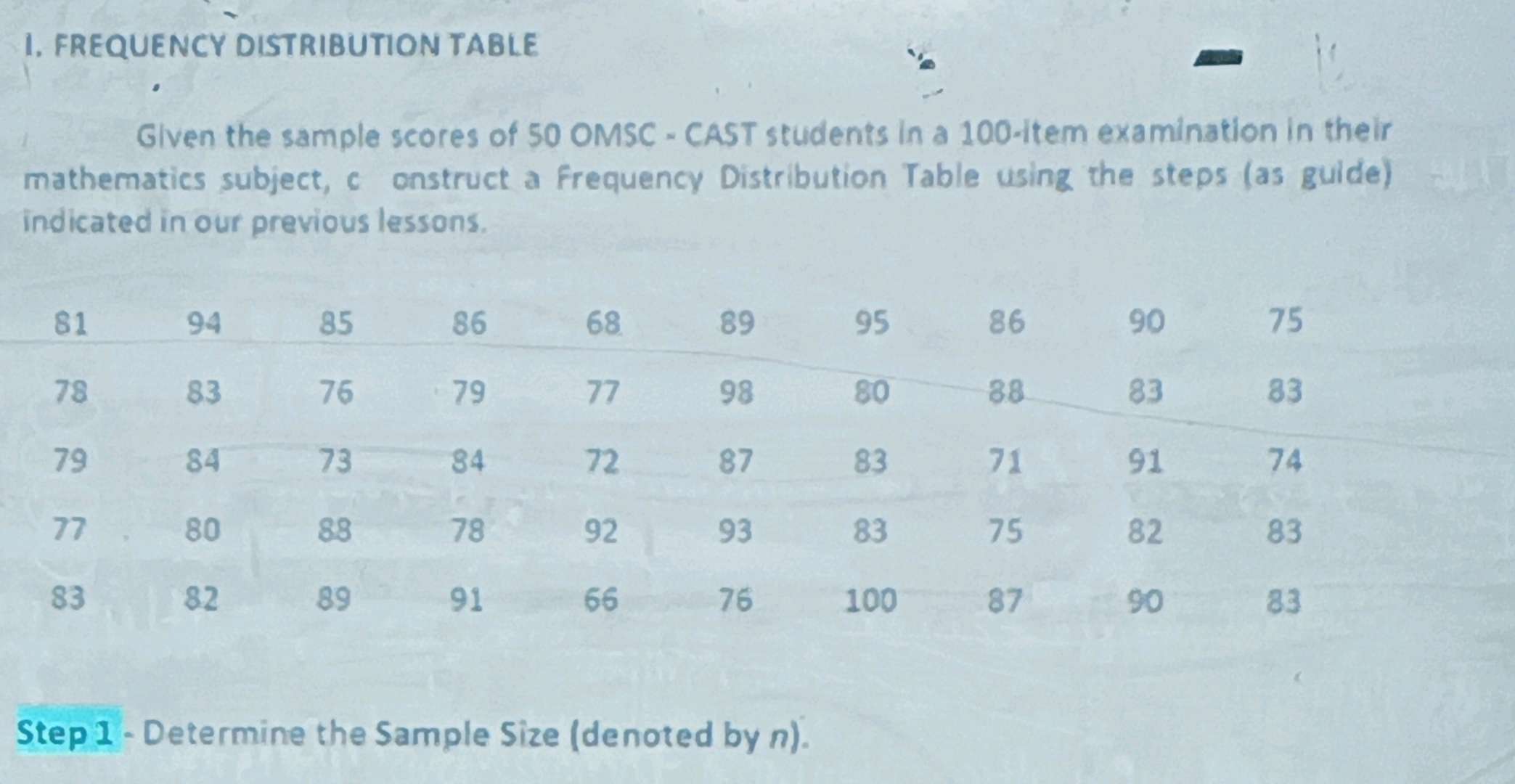 I FREQUENCY DISTRIBUTION TABLE Given the | StudyX