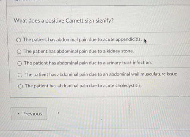 What does a positive Carnett sign signify | StudyX