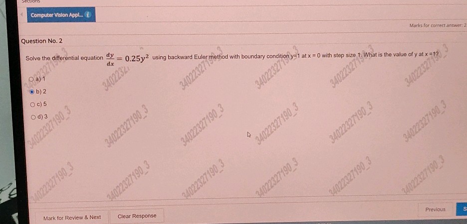 Computer Vision Appl Marks for correct | StudyX
