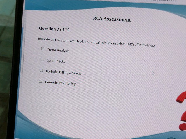 RCA Assessment Question 7 of 15 Identify all | StudyX