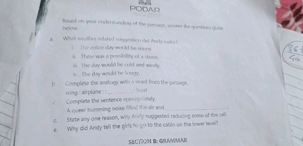 1= PODAR Based on you understanding of the | StudyX