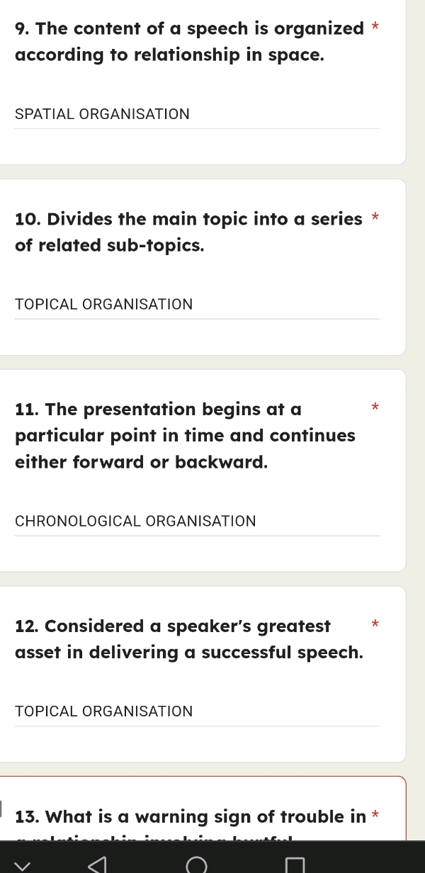 9 The content of a speech is organized | StudyX