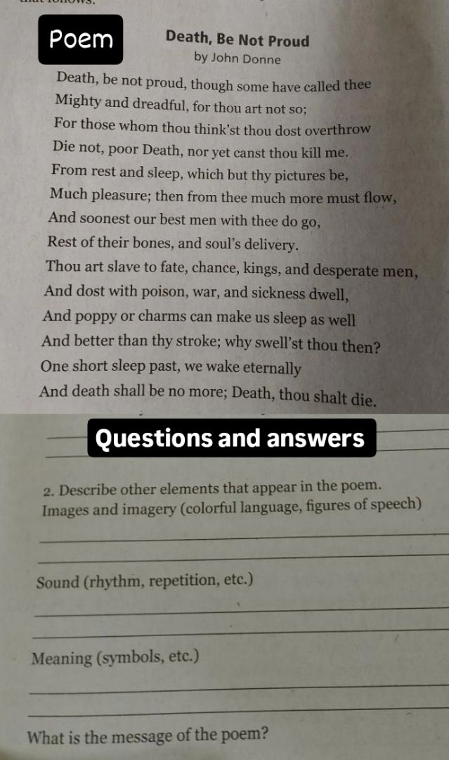 Poem Death Be Not Proud by John Donne Death | StudyX