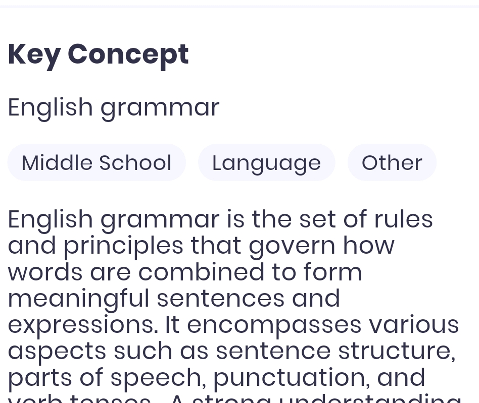 Key Concept English grammar Middle School | StudyX