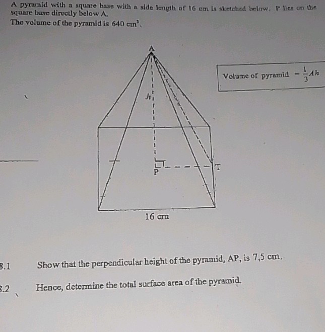 A pyramid with a square base with a side | StudyX