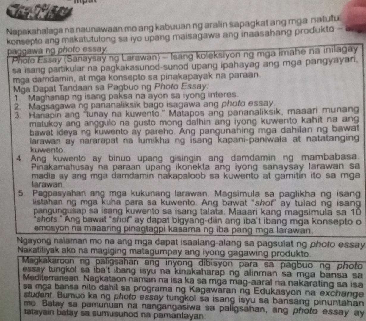 Napakahalaga na naunawaan mo ang kabuuan ng | StudyX