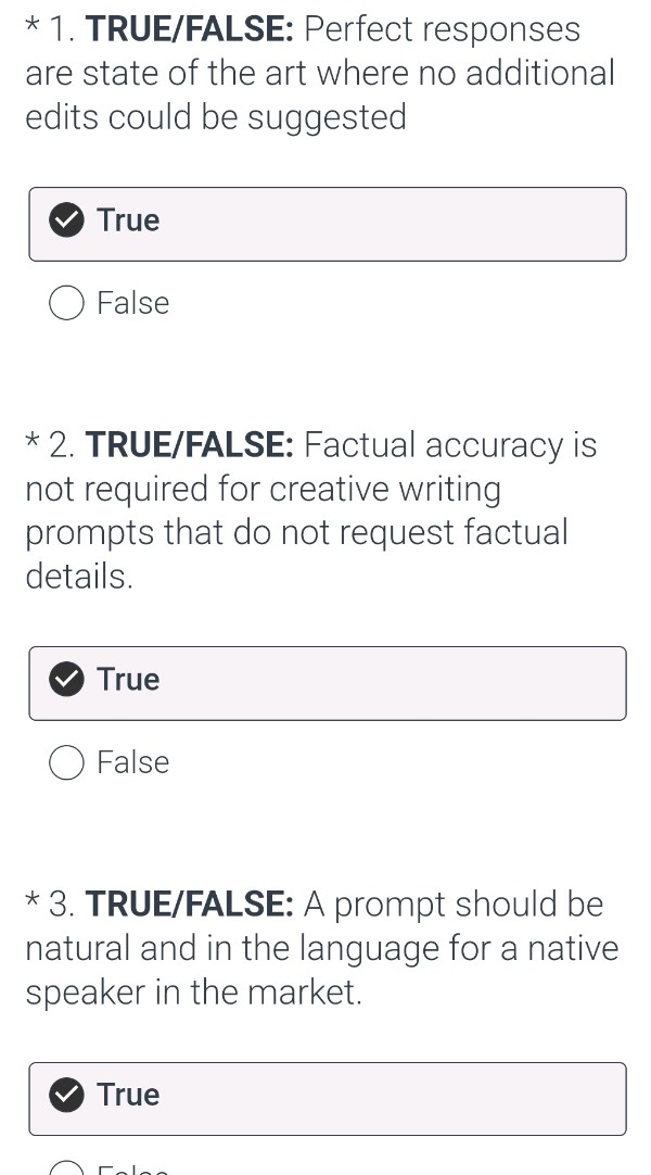 1 TRUE/FALSE Perfect responses are state of | StudyX