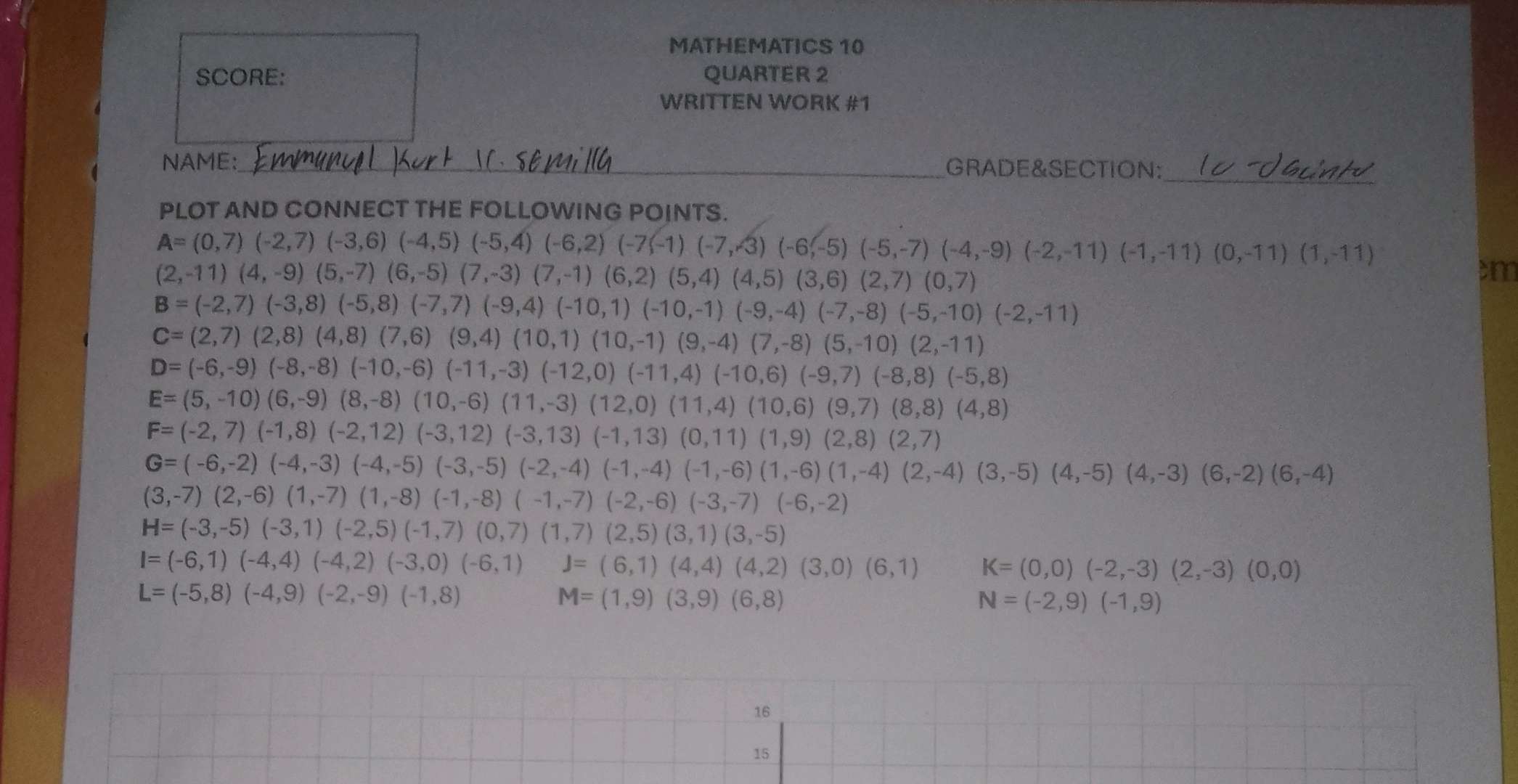 SCORE MATHEMATICS 10 QUARTER 2 WRITTEN WORK | StudyX