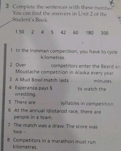 3 Complete the sentences with these number | StudyX