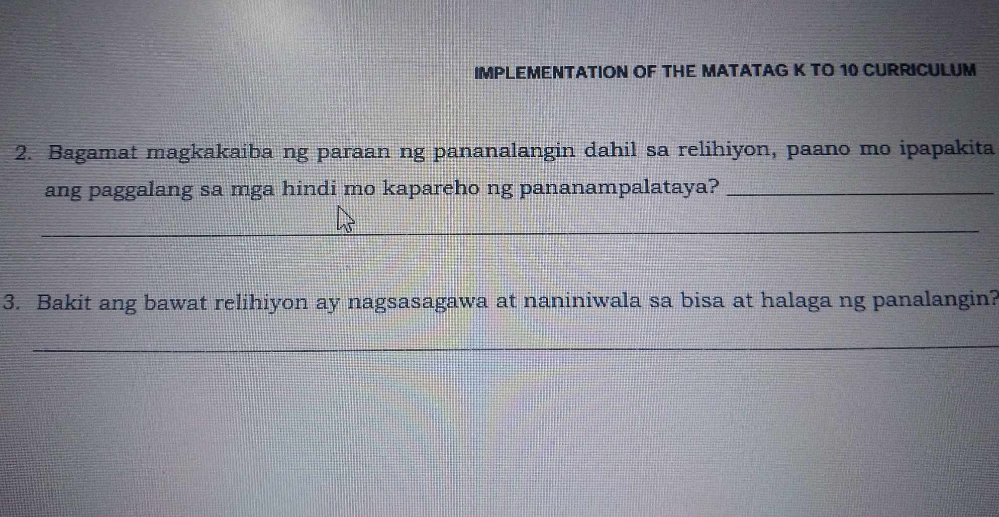 IMPLEMENTATION OF THE MATATAG K TO 10 | StudyX